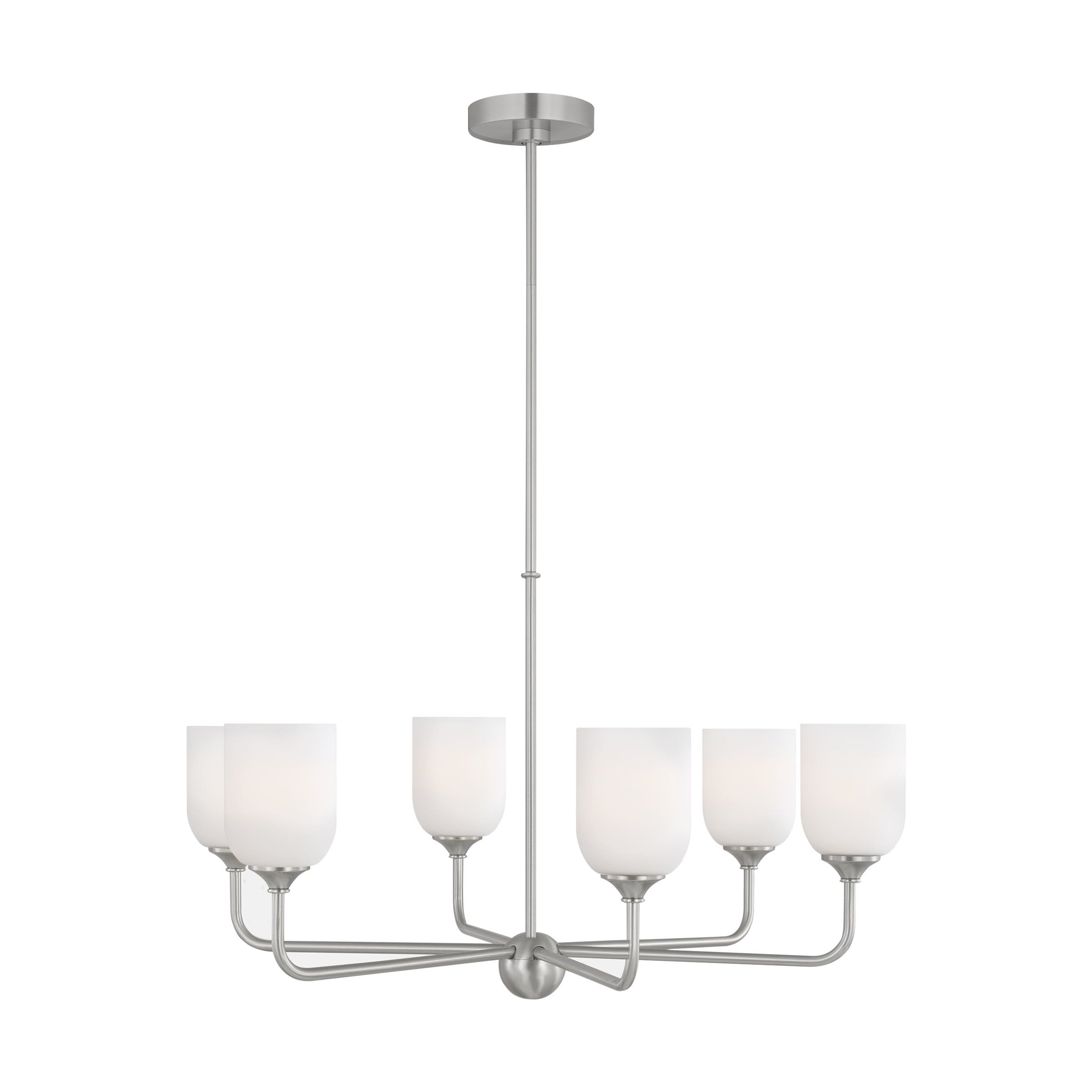 Emile 6-light chandelier in brushed steel with etched white glass ...